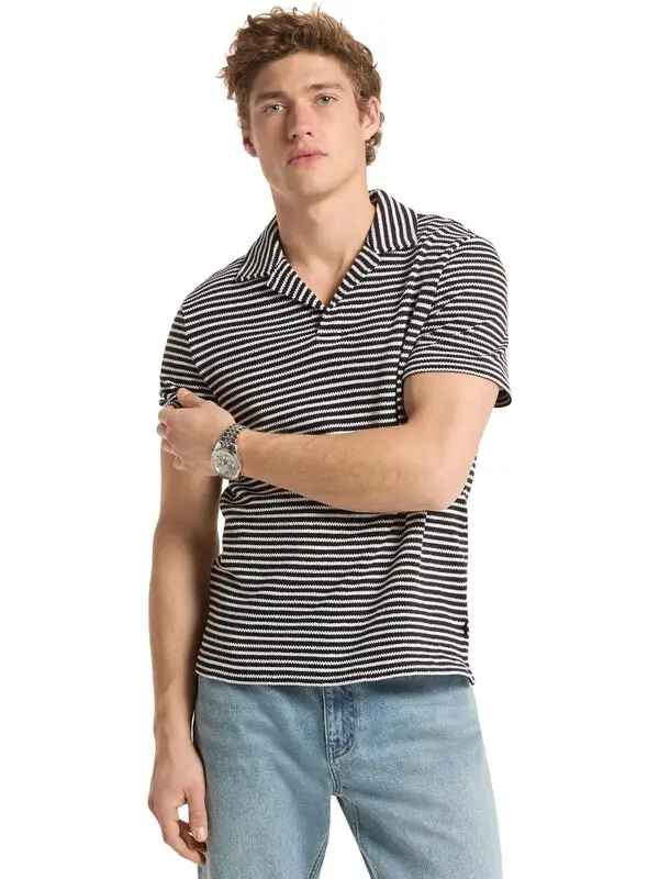 Michael Kors Johnny Striped Jacquard Polo Shirt In Size By - Black