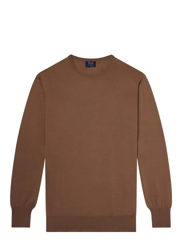 William Lockie Merino Wool Crew Neck Sweater - Brown