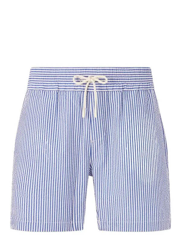 Portuguese Flannel Atlantico Straight-leg Striped Cotton-seersucker Shorts - Blue