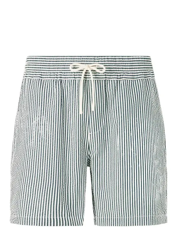 Portuguese Flannel Atlantico Straight-leg Striped Cotton-seersucker Shorts - Green