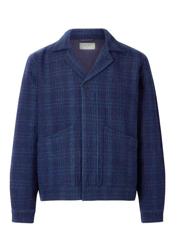 Folk Chain Checked Cotton And Wool-blend Jacket - Blue