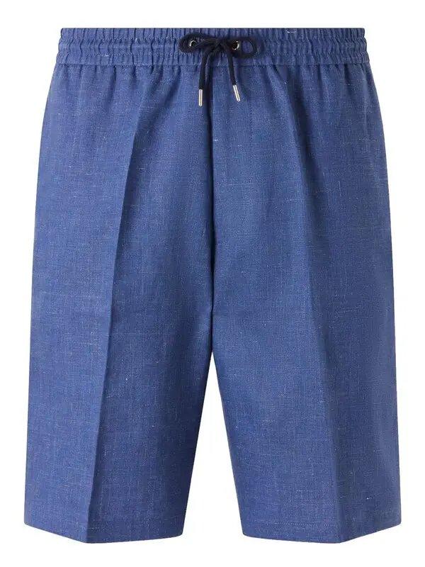 Paul Smith Pleated Linen Drawstring Shorts - Blue