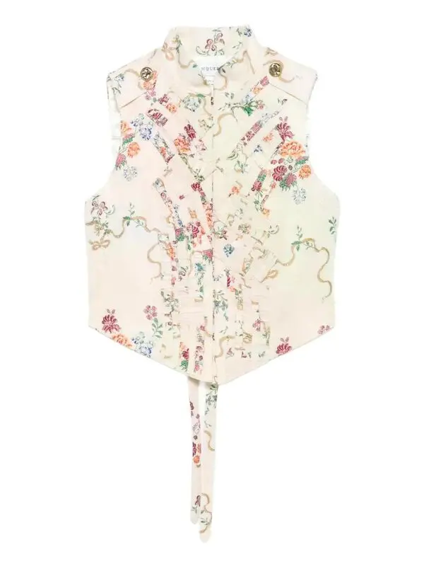 Alexander McQueen Floral-print Ruffled Jacket - Neutrals