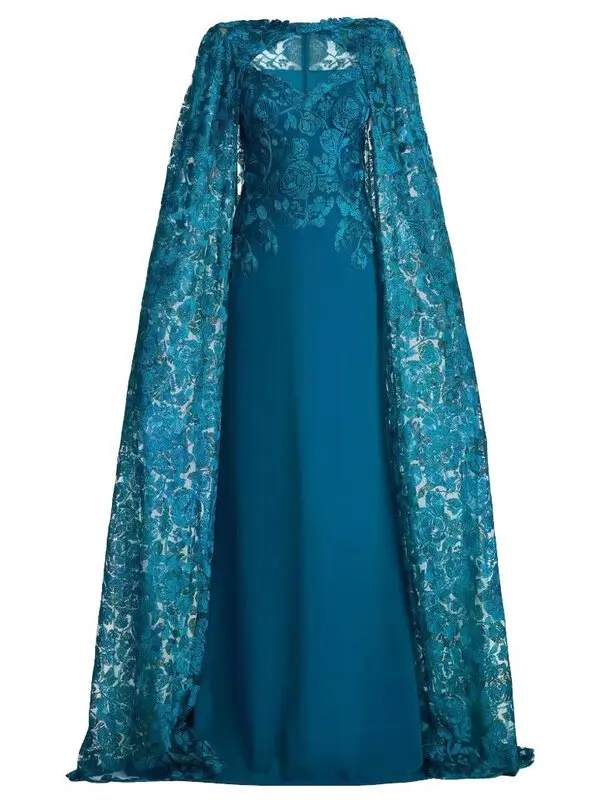 Tadashi Shoji Floral Lace Maxi Gown - Blue