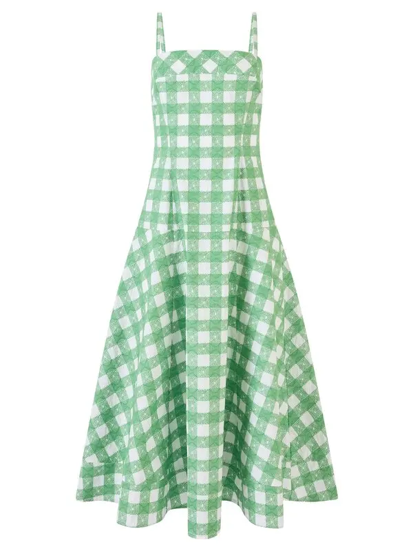Rosie Assoulin Drop Me A Note Gingham Midi Dress - Grass Green