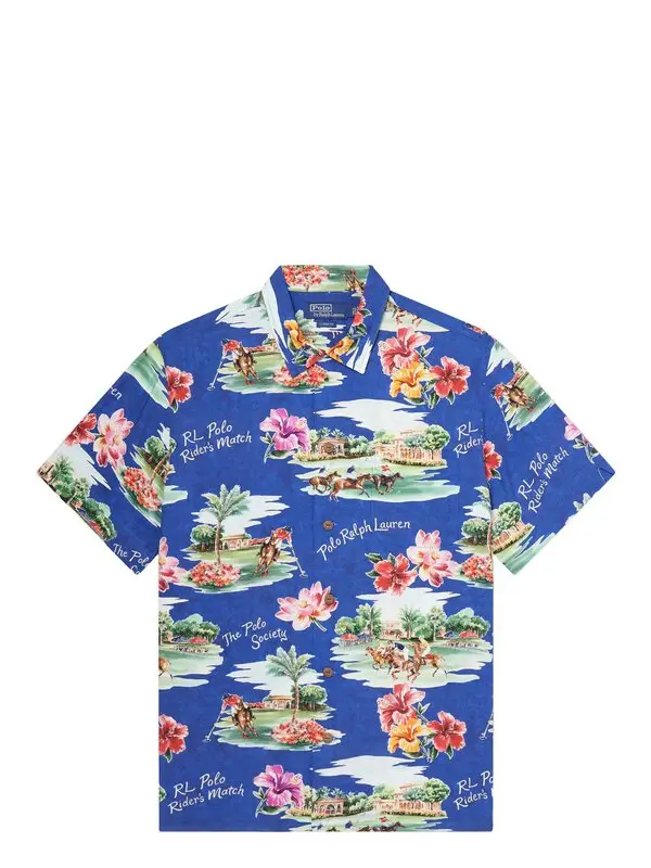 Polo Ralph Lauren Camp-collar Printed Voile Shirt - Blue
