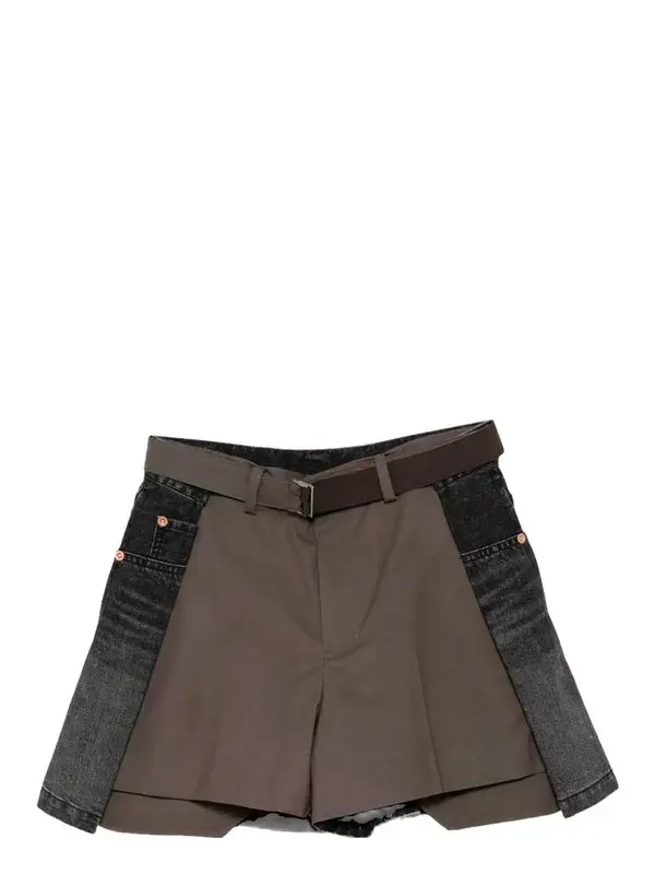 Sacai Hybrid Denim-panel Shorts - Brown