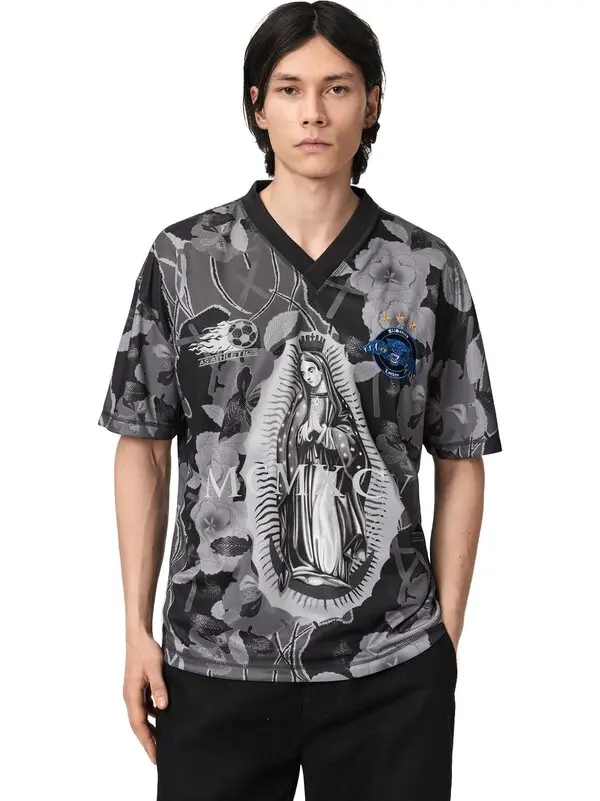 ALLSAINTS Puerto Oversized Short Sleeve Soccer Shirt - Black