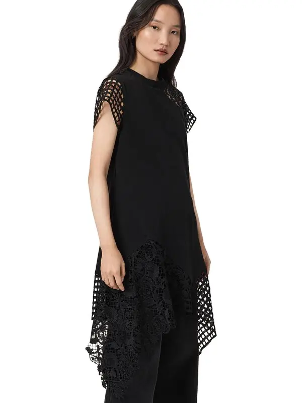 ALLSAINTS Zala Crochet T-shirt Dress - Black