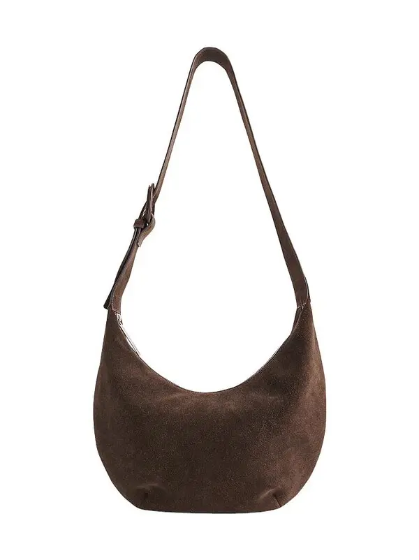 Whistles Sia Curved Suede Crossbody Bag - Chocolate