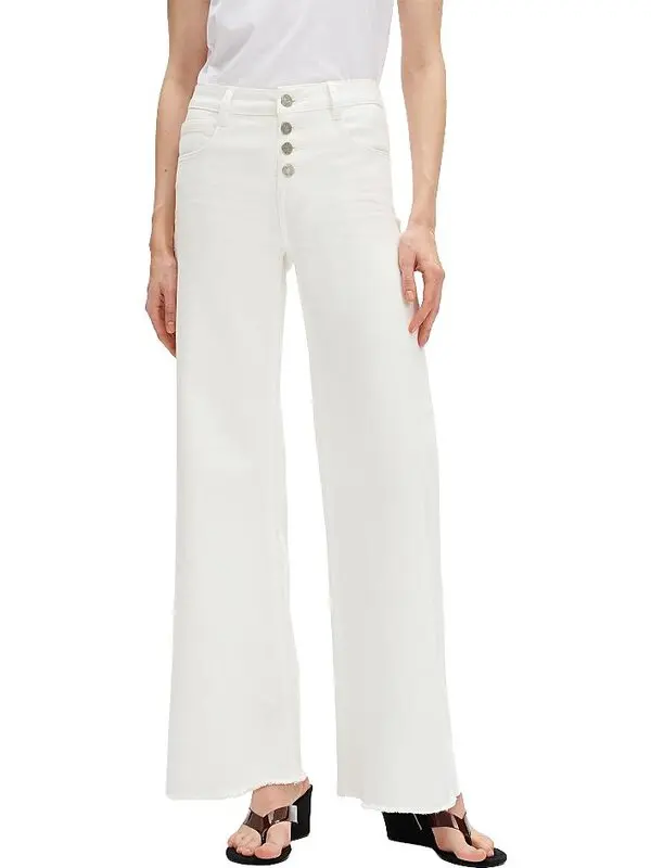 BAYEAS Mid Rise Wide Leg Button Fly Frayed Hem Jeans - White