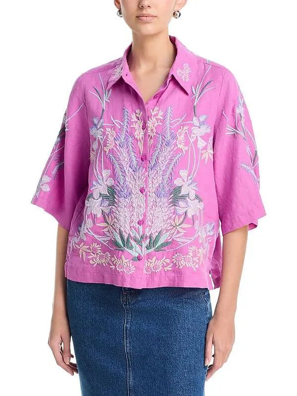 Johnny Was Linen Kimono Sleeve Shirt - Spring Crocus