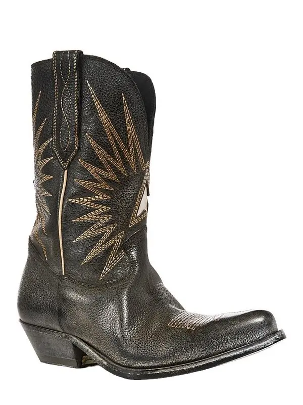 GOLDEN GOOSE Wish Star Low Western Boots - Black Ecru Silver