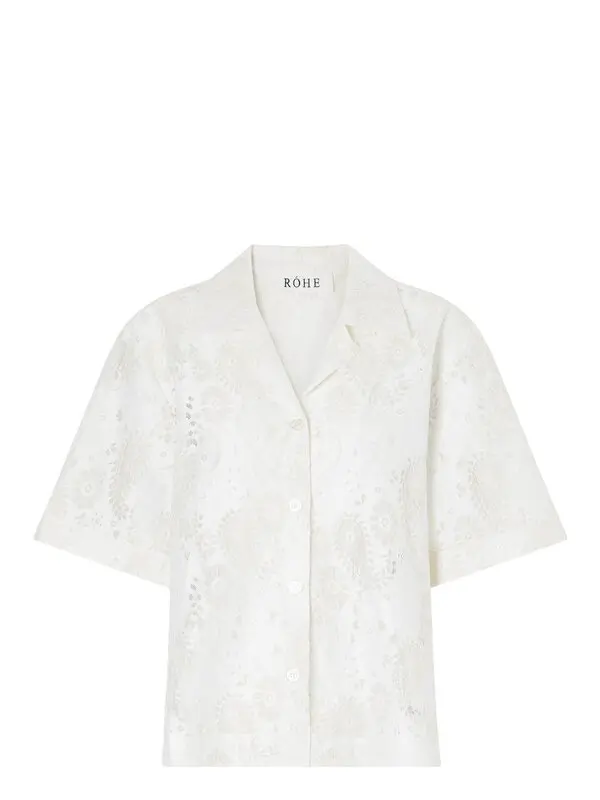 RÓHE Embroidered Linen-blend Lace Shirt - Neutrals