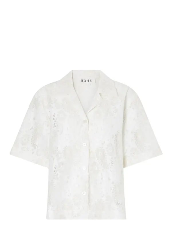 RÓHE Embroidered Linen-blend Lace Shirt - Neutrals