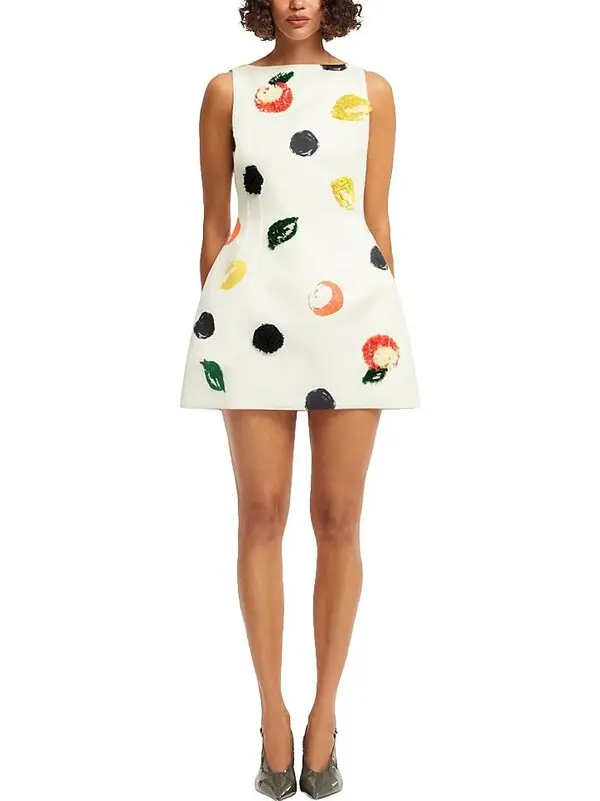 LEO LIN Ali Embellished Boat Neck Mini Dress - Citrus Spots