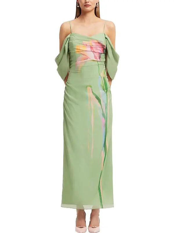 LEO LIN Angeline Silk Maxi Dress - Tulip Print In Green