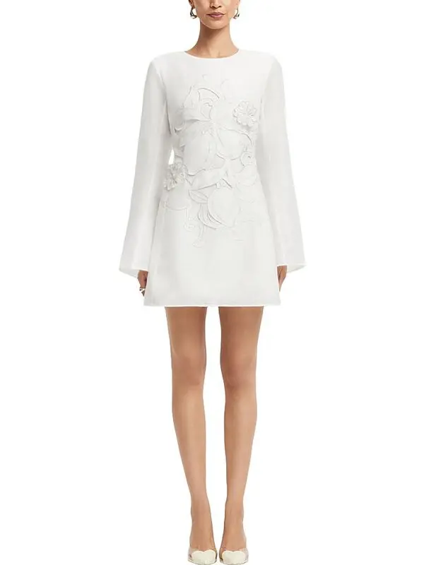 LEO LIN Suzanne Applique Bell Sleeve Mini Dress - Snow