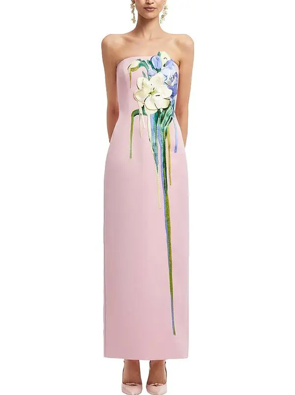 LEO LIN Rayna Embroidered Bustier Dress - Bouquet Print/pastel Pink