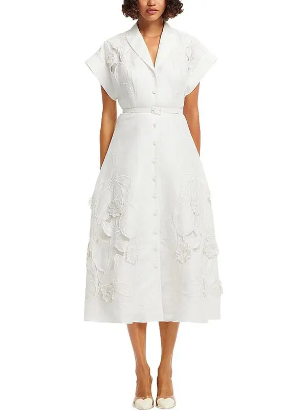 LEO LIN Aubrey Applique Midi Shirt Dress - Snow