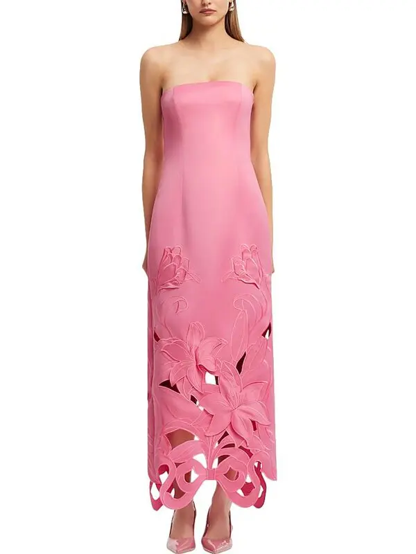 LEO LIN Rayna Applique Bustier Maxi Dress - Fuchsia