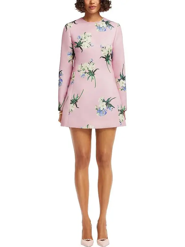 LEO LIN Aliza Long Sleeve Mini Dress - Bouquet Print/pastel Pink