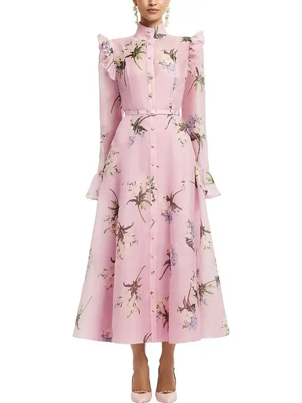LEO LIN Katrina Butterfly Sleeve Midi Dress - Bouquet Print/pastel Pink