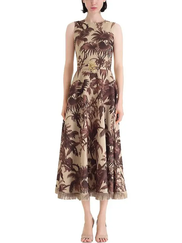 Oscar De La Renta Large Chine Palm Leaves Dress - Espresso/ivory