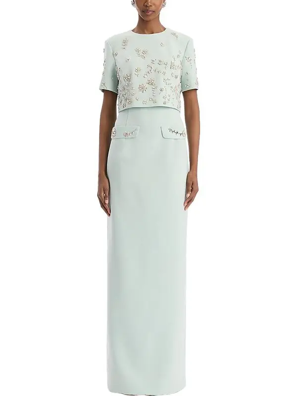 Oscar De La Renta Crystal Embroidered Dress - Saltwater