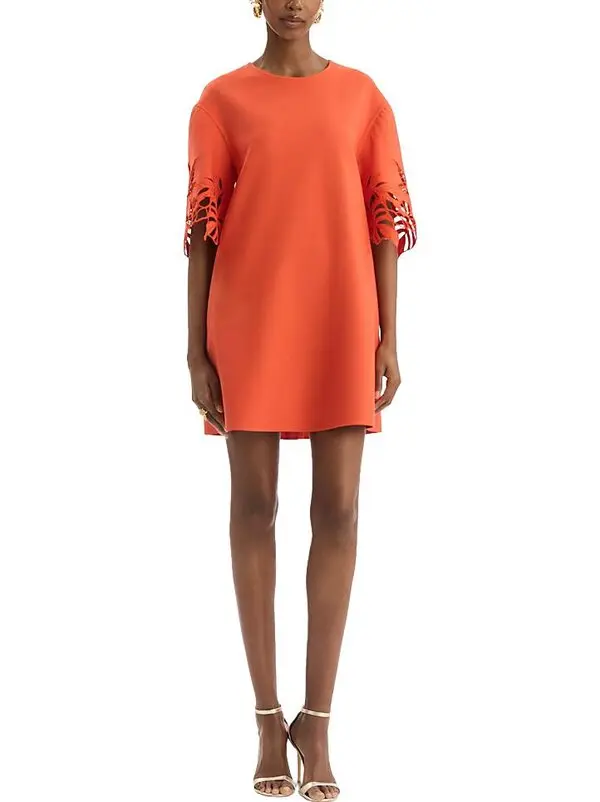 Oscar De La Renta Short Sleeve Palm Tree Cutout Dress - Paprika