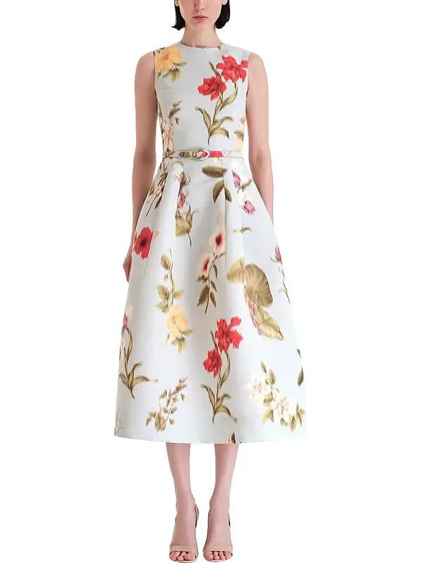 Oscar De La Renta Chine Floral Faille Day Dress - Ivory Multi