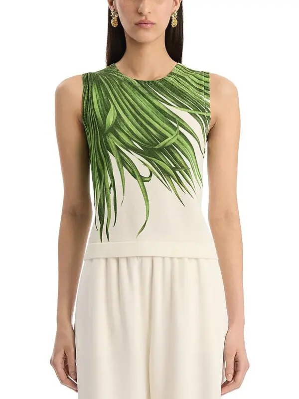 Oscar De La Renta Printed Knit Tank - Green/ivory