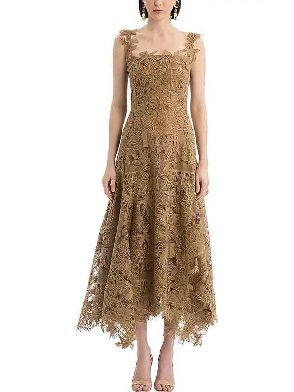 Oscar De La Renta Sleeveless Toile Guipure Dress - Biscuit