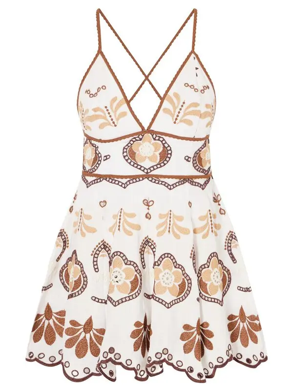 Charo Ruiz Ibiza Jela Broderie Anglaise Cotton-blend Mini Dress - Brown