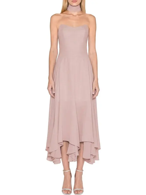 Amanda Uprichard Monterey Strapless Midi Dress With Detachable Scarf - Mochi