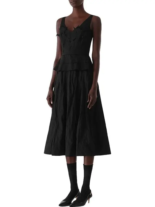 JASON WU Embroidered Bodice Midi Dress - Black