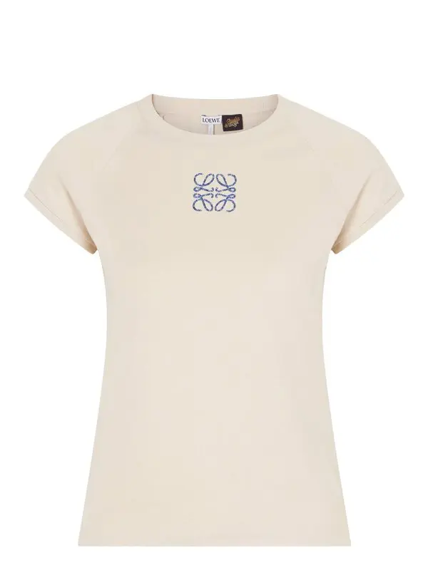 Loewe Embroidered Cotton T-shirt - Neutrals