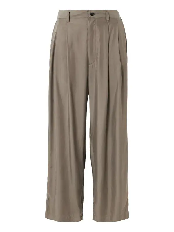 SSSTEIN Pleated Wide-leg Twill Pants - Brown