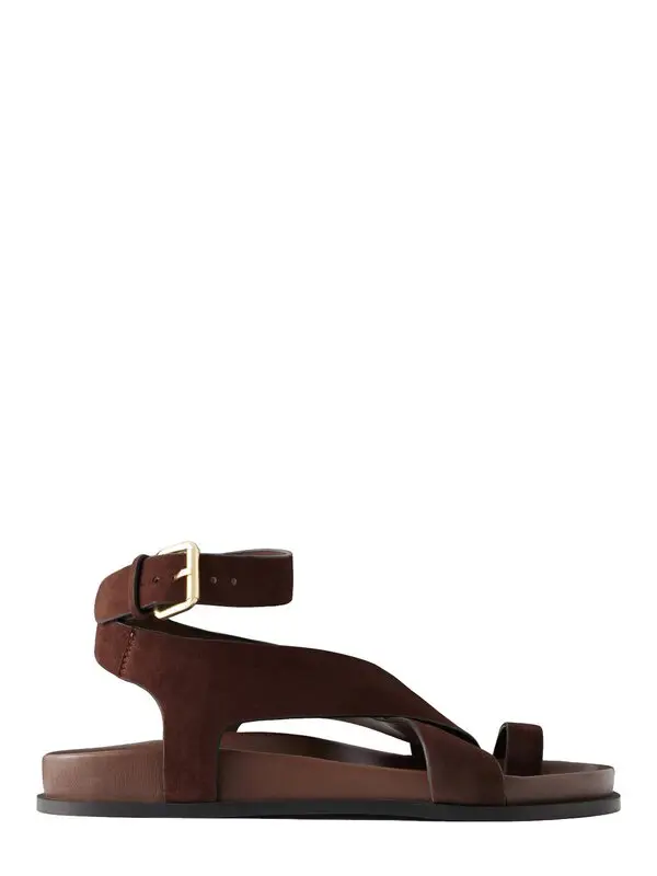 A.emery Jalen Suede Sandals With Gold Tone Buckle - Brown