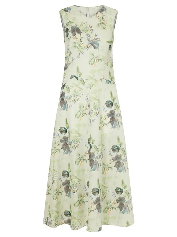 DÔEN Adelana Printed Ramie Midi Dress - Green