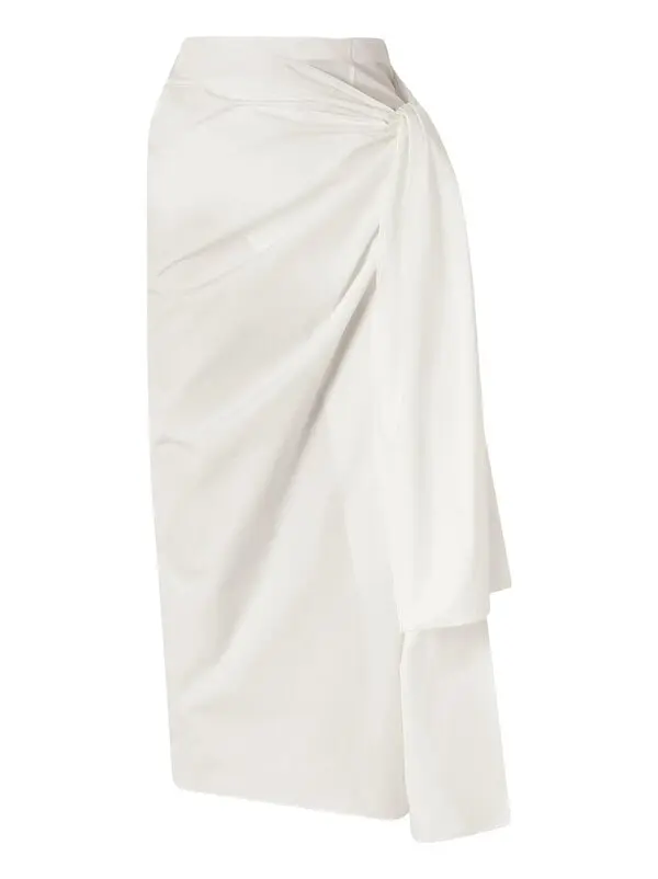 Khaite Shay Tie-detailed Cotton-poplin Wrap Midi Skirt - White