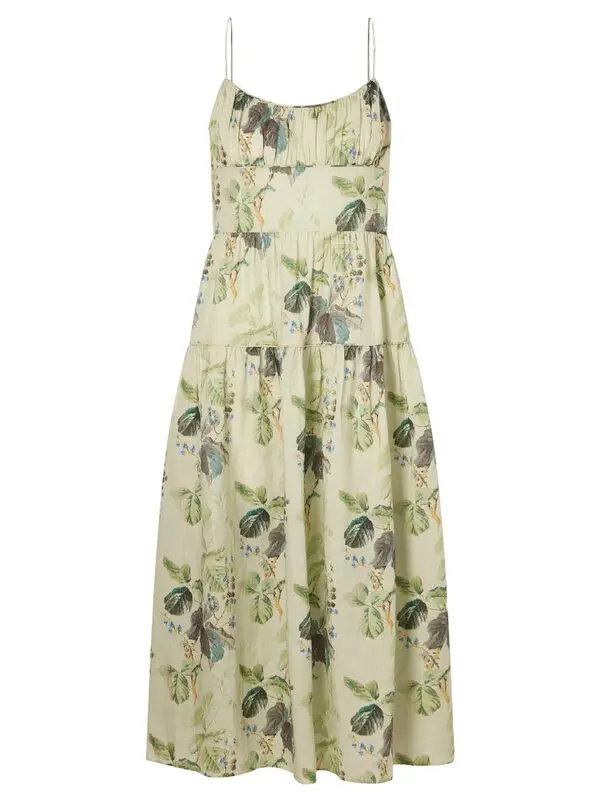 DÔEN Benoit Tiered Floral-print Ramie Midi Dress - Green