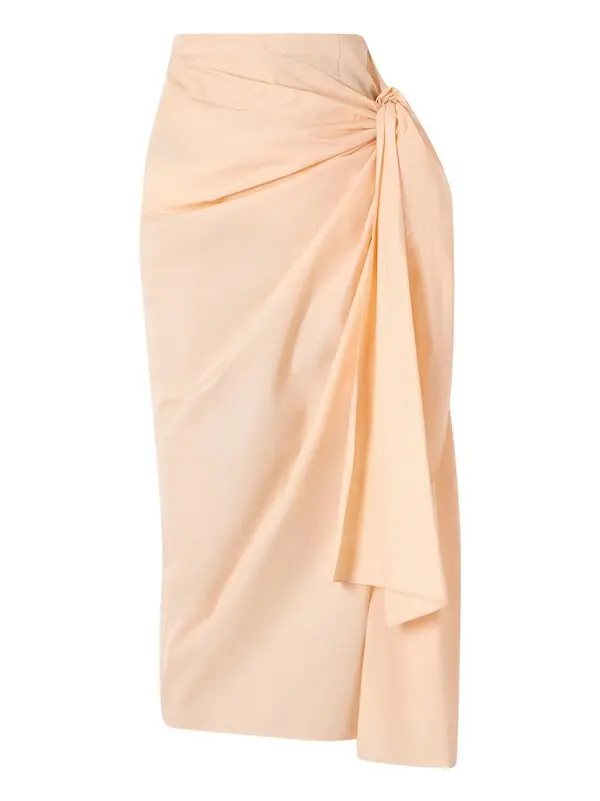 Khaite Shay Tie-detailed Cotton-poplin Wrap Midi Skirt - Orange