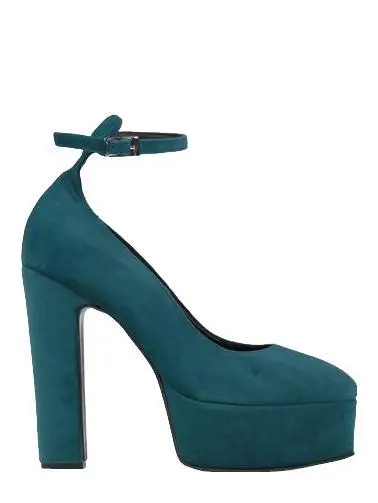 Pinko Pino Textile Fibers Pumps With Buckle Fastening And Square Heel - Deep Teal