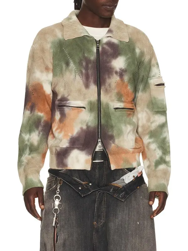 Andersson Bell Tie-dye Knit Zip-up Sweater - Green & Beige