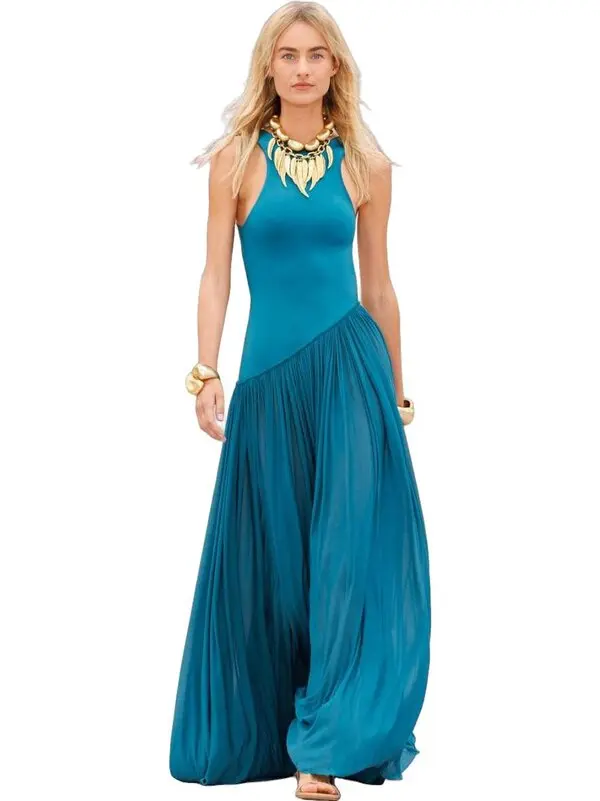 Zimmermann Teal Luna Asymmetric Maxi Dress - Blue