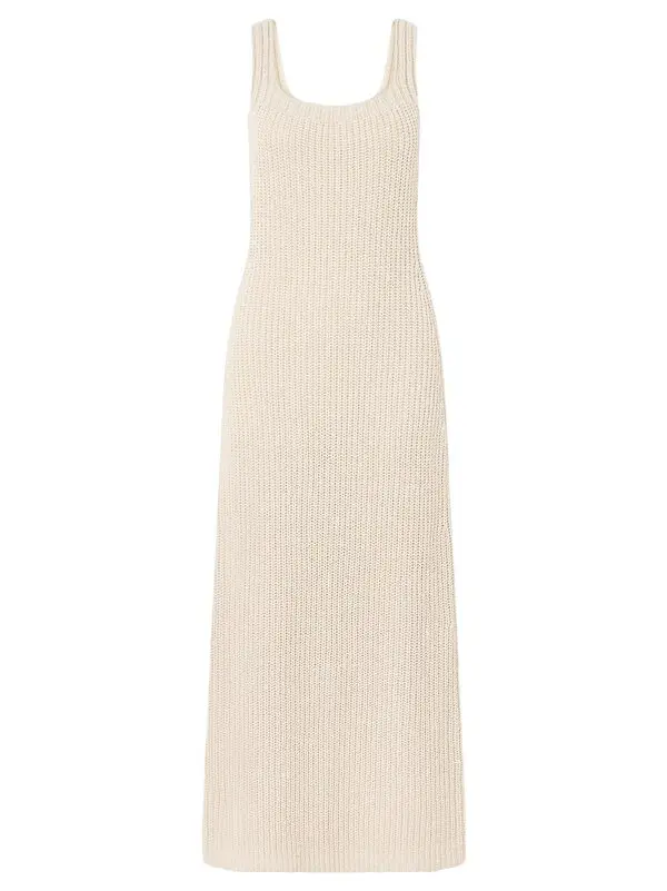 Khaite Lex Crocheted Silk And Cotton-blend Midi Dress - Neutrals