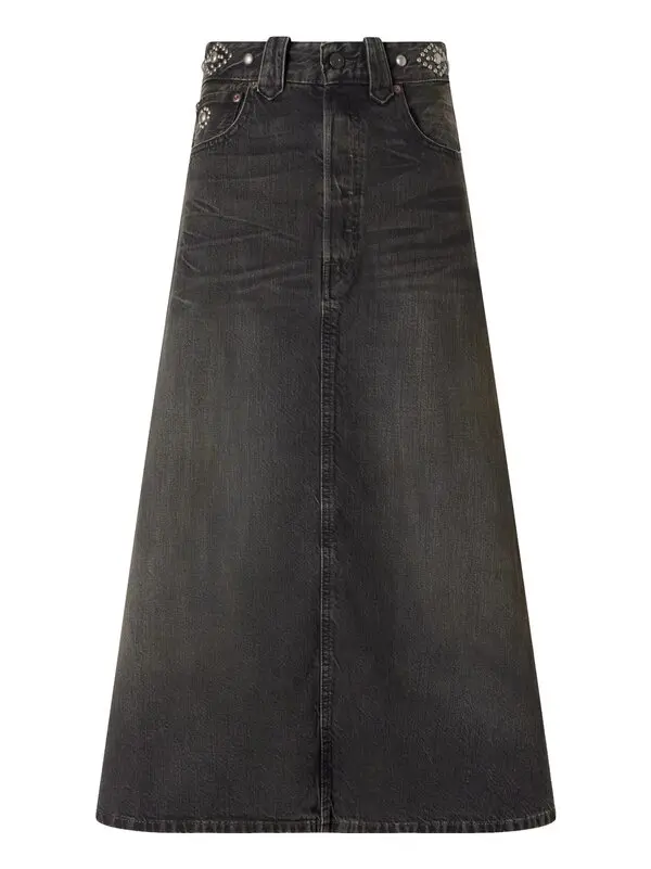 Ralph Lauren Danielle Studded Denim Midi Skirt - Black