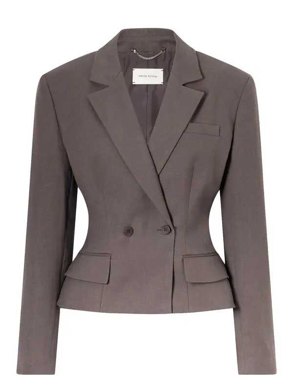 Magda Butrym Cropped Double-breasted Linen-blend Blazer - Brown