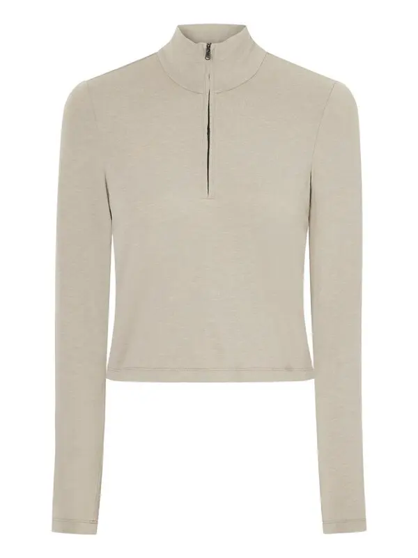 JAMES PERSE Cropped Cotton-blend Half-zip Top - Neutrals